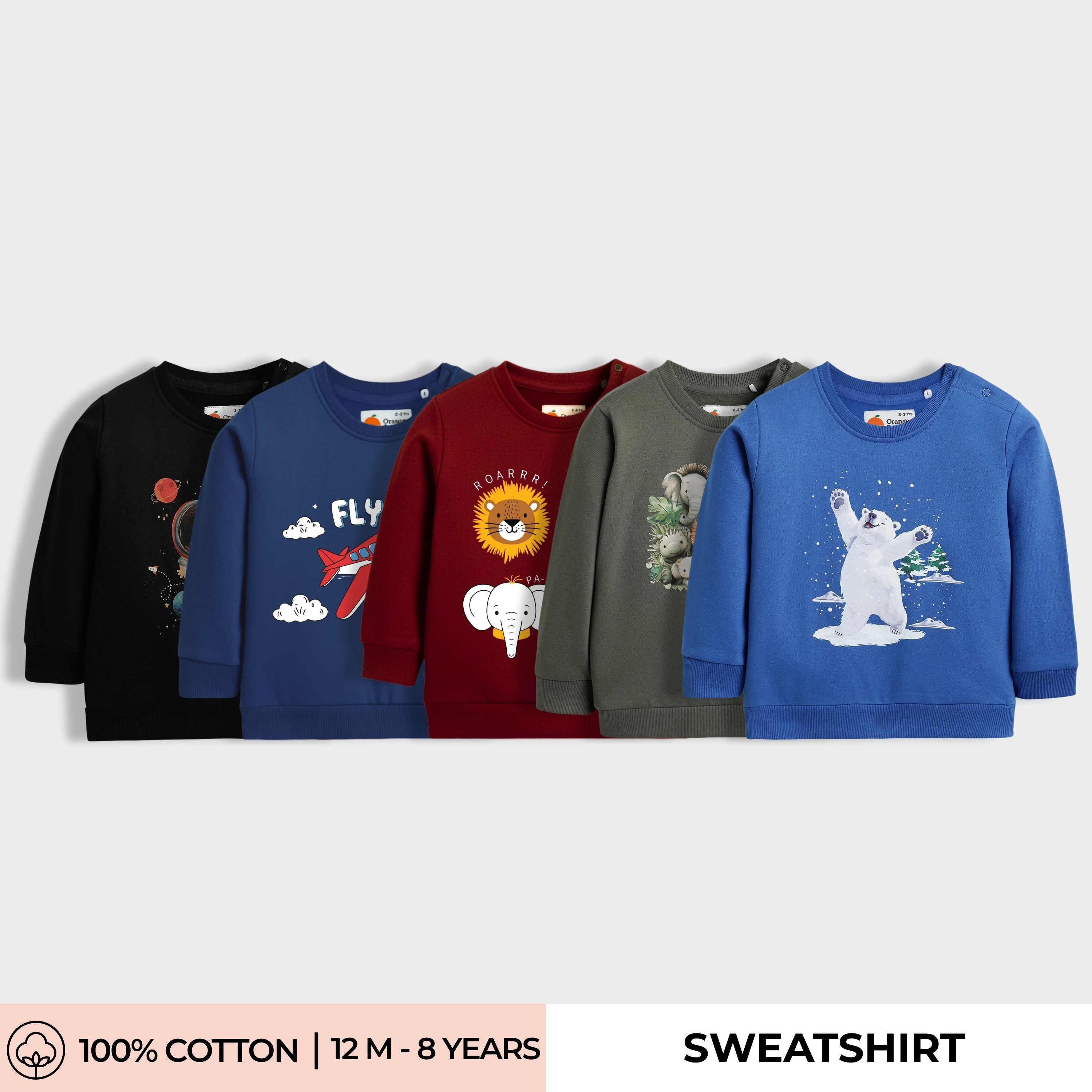 5 Pack Sweatshirts | Space Kid, Fly High, Animal Kingdom, Wild Pals, S ...