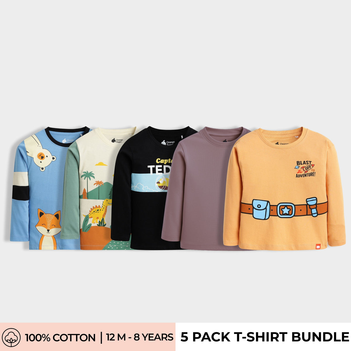 5 Pack Full Sleeves Unisex T-Shirts | Peek A Boo, Dino Land, Captain T ...